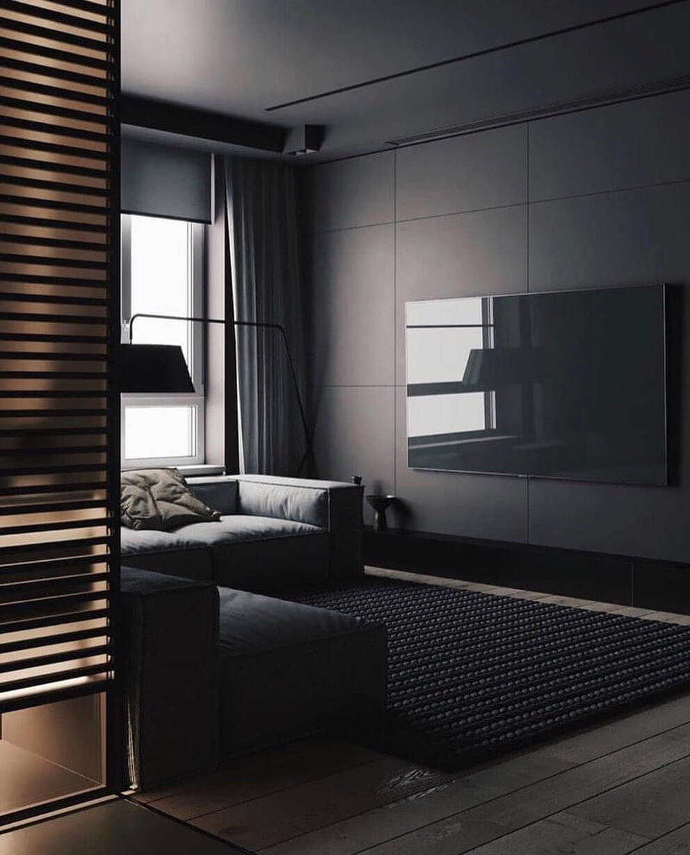 33+ Dark Homes, black interior design decoration with light as the axis ...