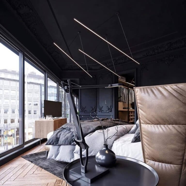 33+ Dark Homes, black interior design decoration with light as the axis ...